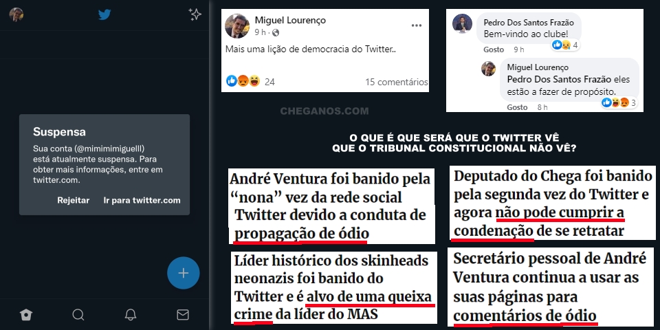 Lista de Dirigentes e Influencers do Chega banidos do Twitter não pára ...