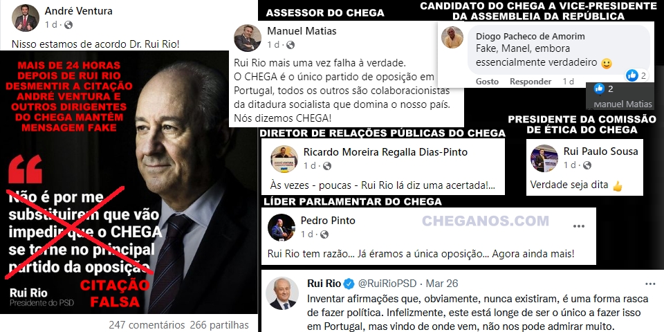 André Ventura e dirigentes do Chega mantêm publicação com citação falsa ...